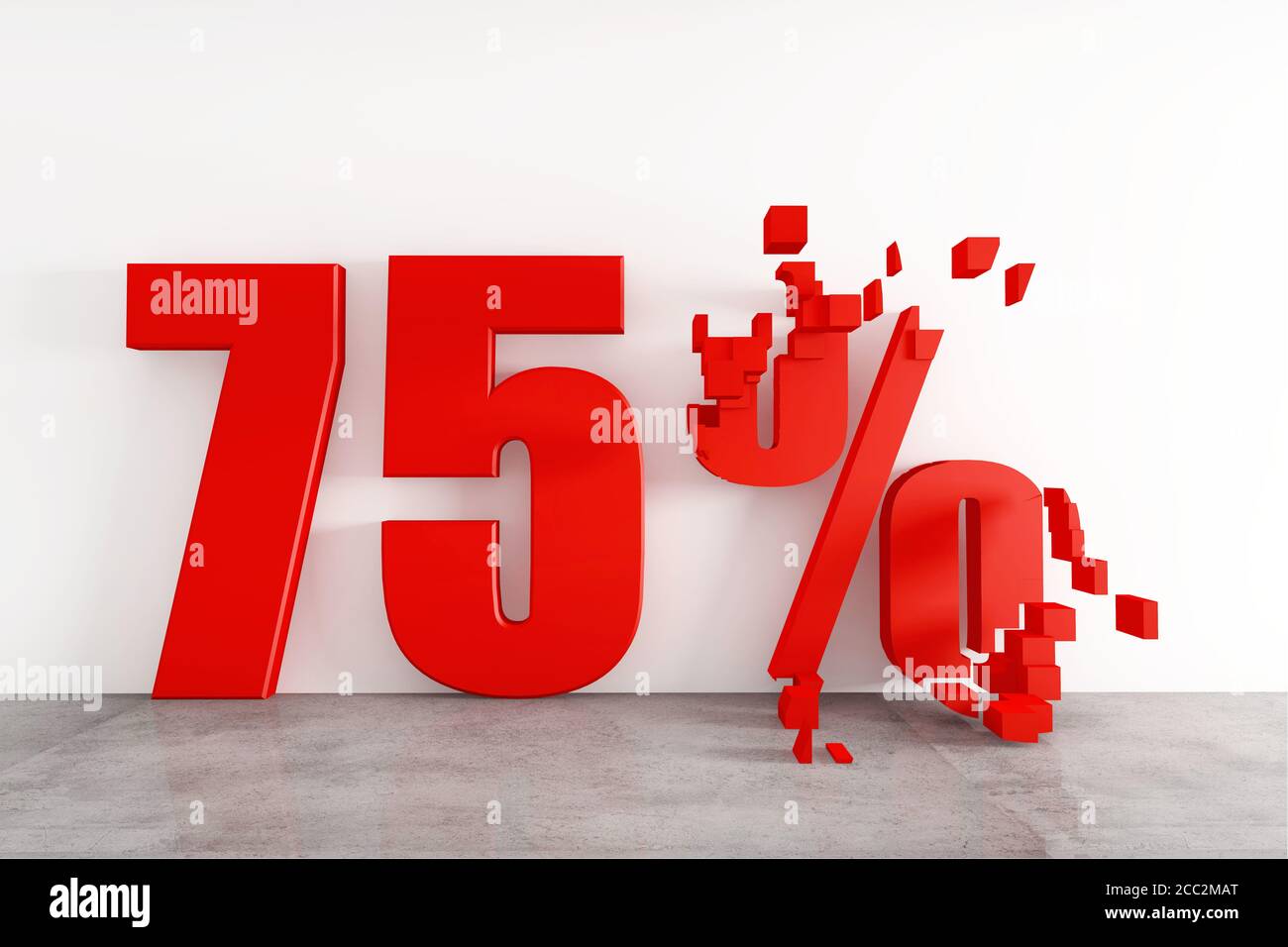 3D rendering of seventy-five percent red icon on white background Stock ...