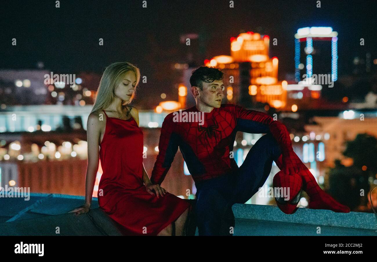 Cosplayer in image of a character Spider-Man with his beloved ...