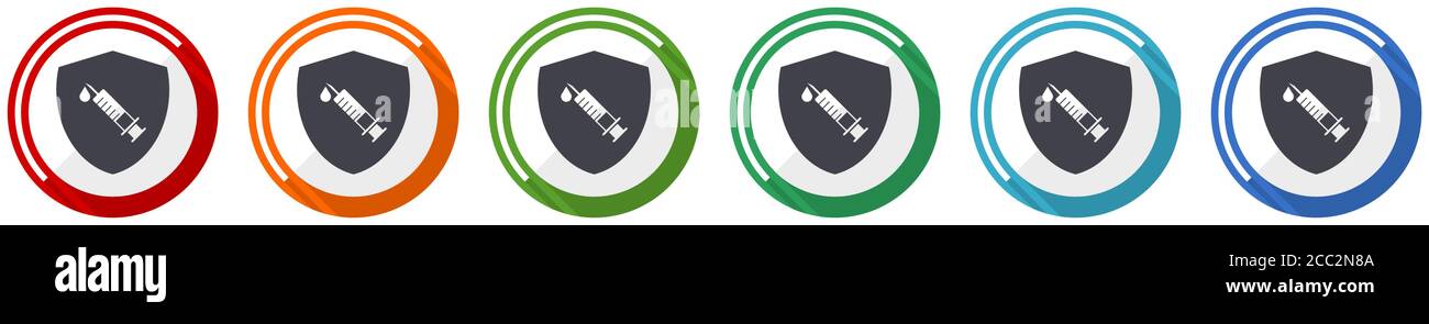 Vaccine shield concept icon set, flat design vector illustration in 6 ...
