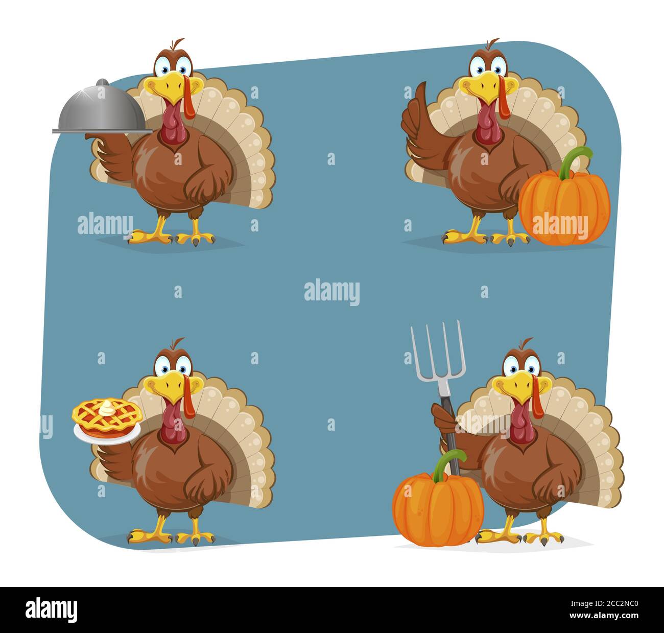 Happy Thanksgiving Day. Funny Thanksgiving Turkey bird, set of four ...