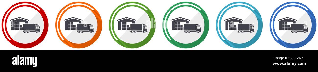 Warehouse and truck, delivery, freight concept icon set, flat design ...