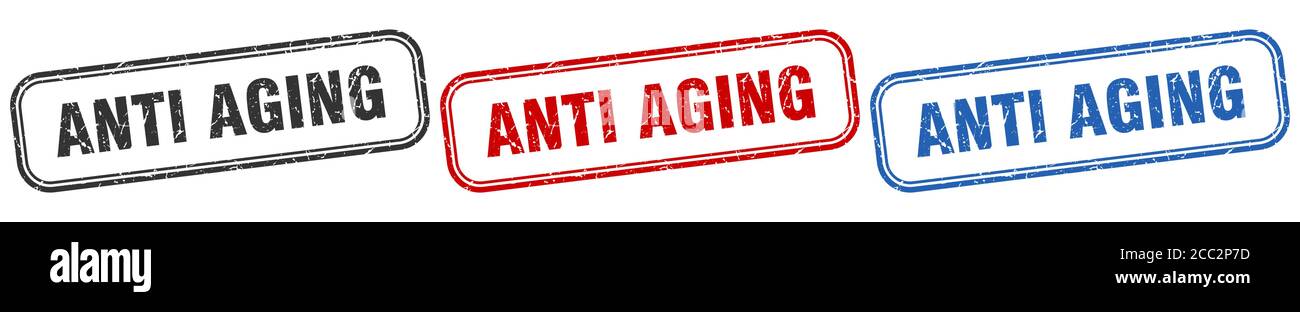 anti aging square isolated sign set. anti aging stamp Stock Vector ...