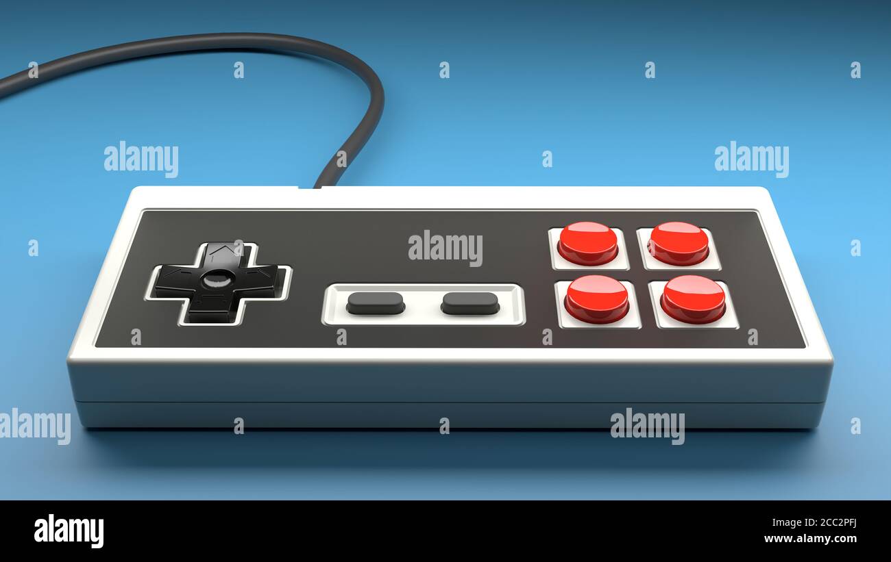 Retro computer gaming controller joystick on a blue background Stock ...