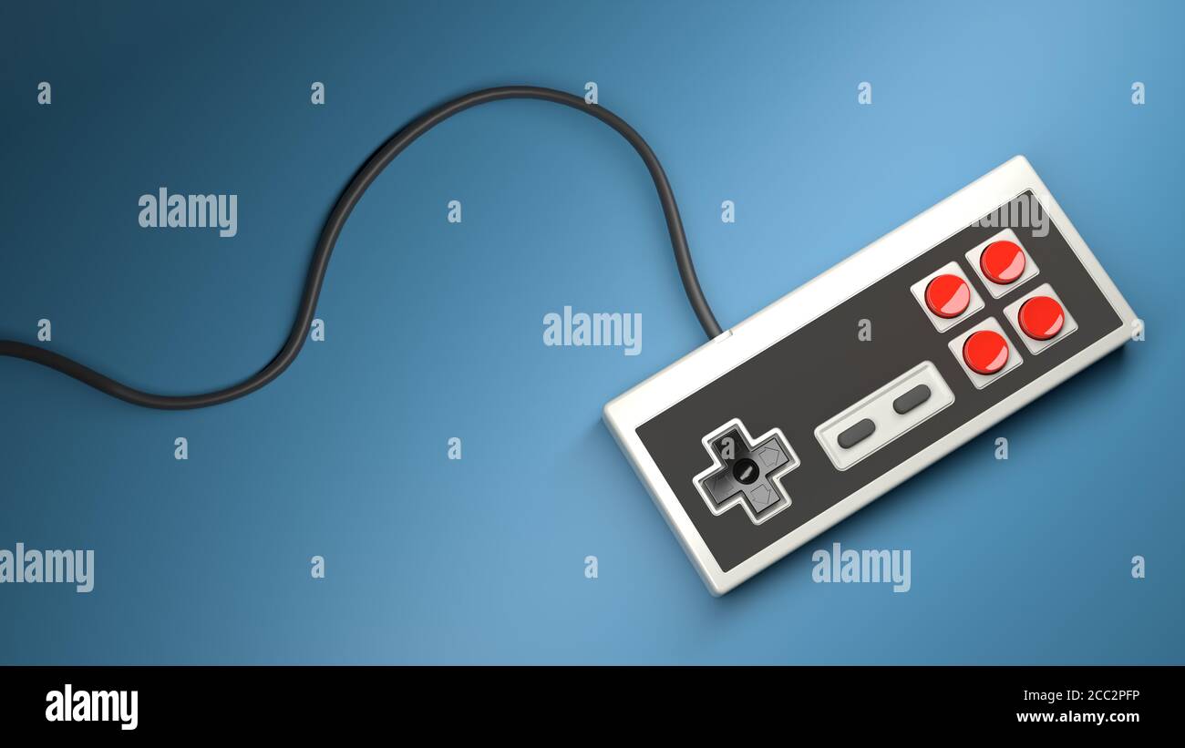 Retro computer gaming controller joystick on a blue background Stock ...