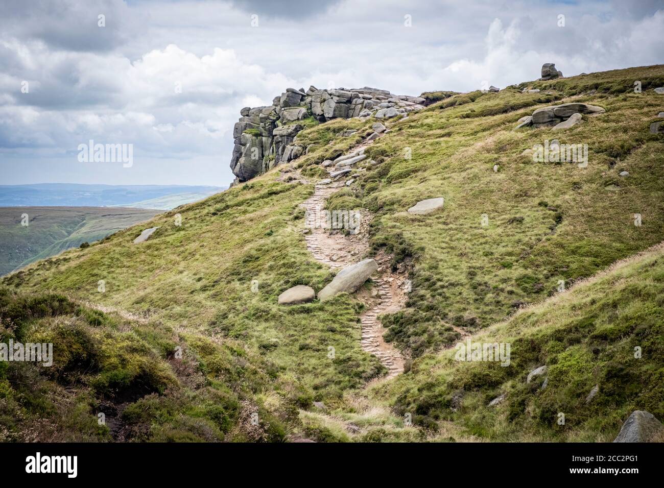 Crowden Tower on Kinder Scout above Edale in the Peak District Stock ...