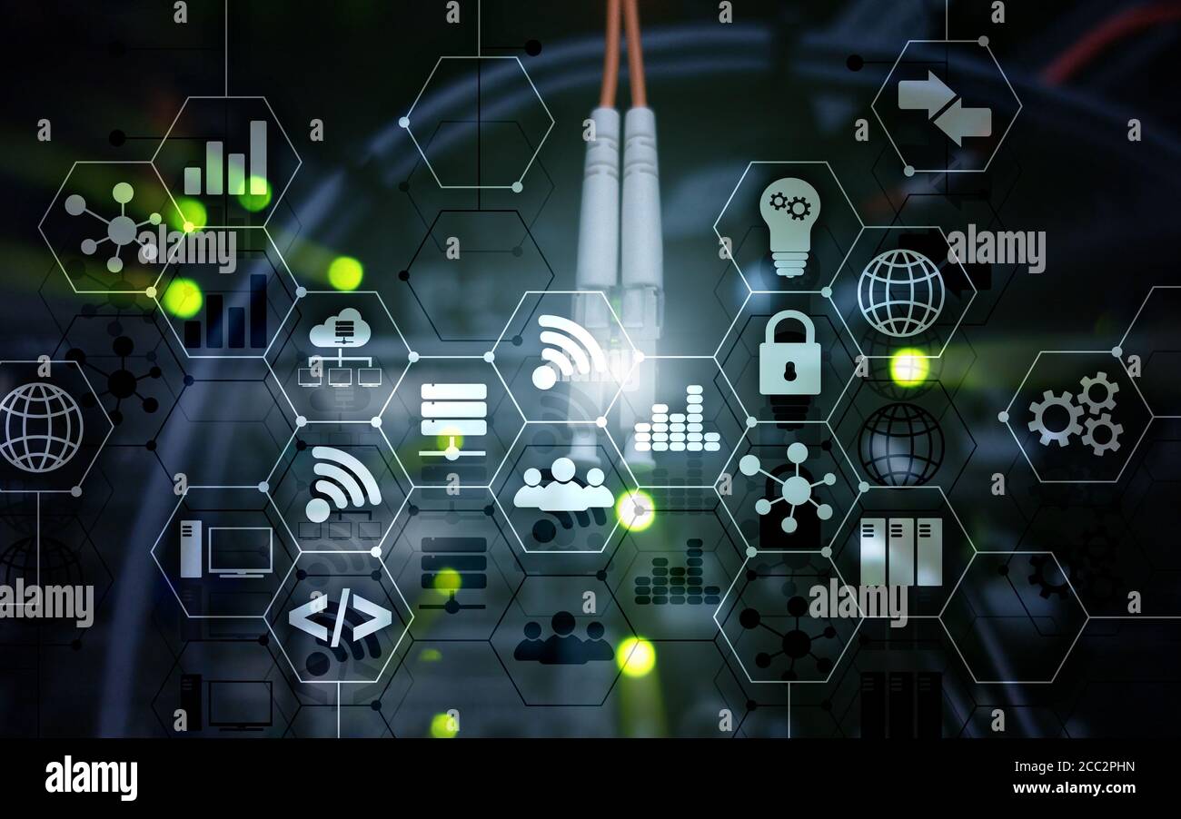 Abstract Internet digital technology concept server rack room ...