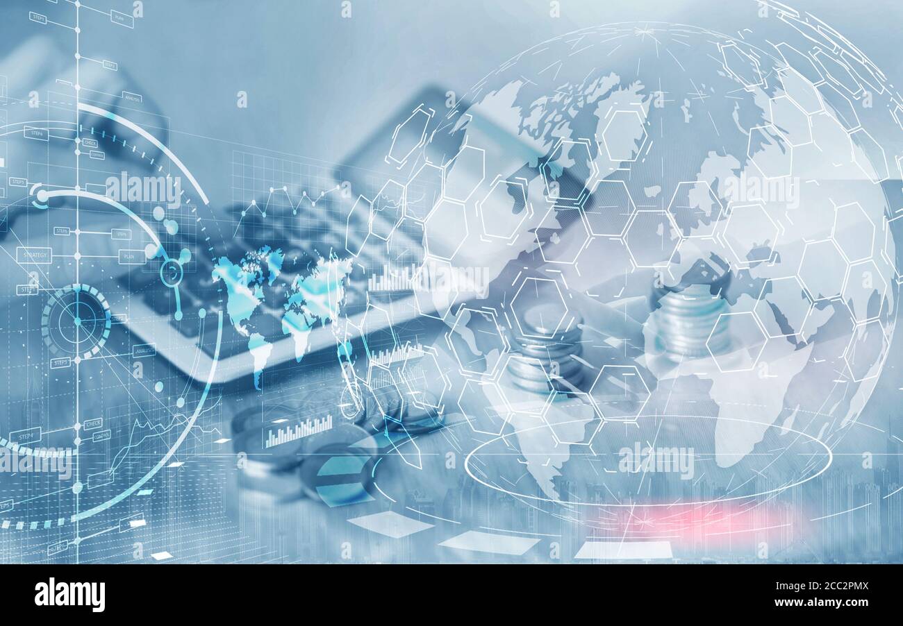Business Finance concept Double Exposure Trading Stock Control panel ...