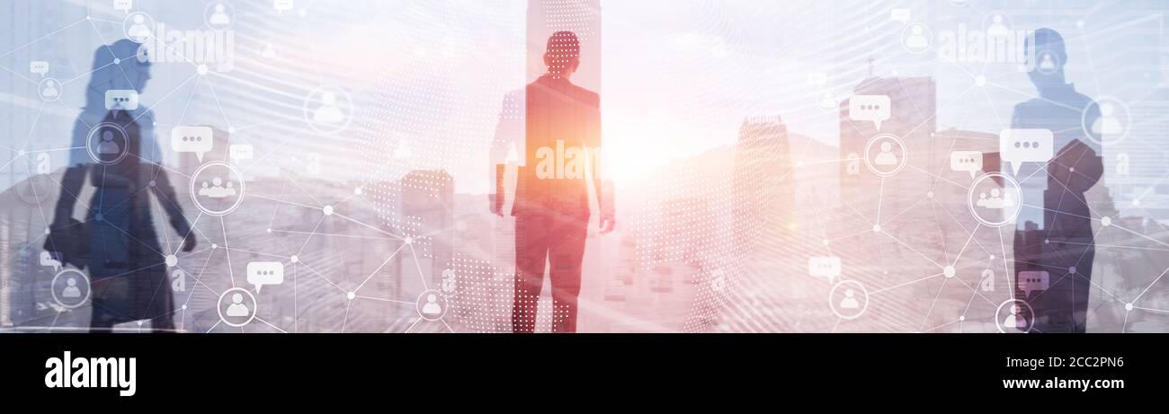 People message icons talk on abstract background with people ...