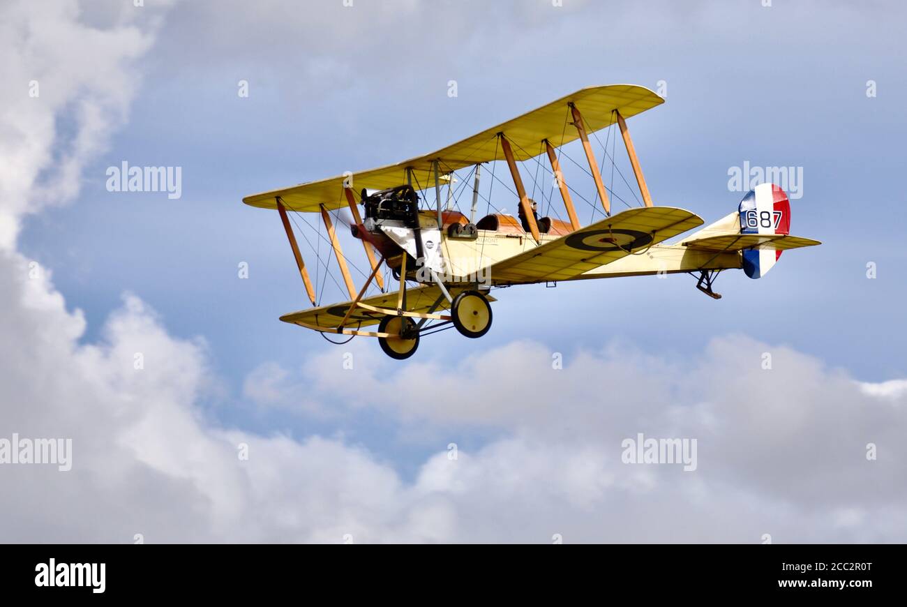 Royal Aircraft Factory BE2c airborne at Shuttleworth Drive in airshow ...