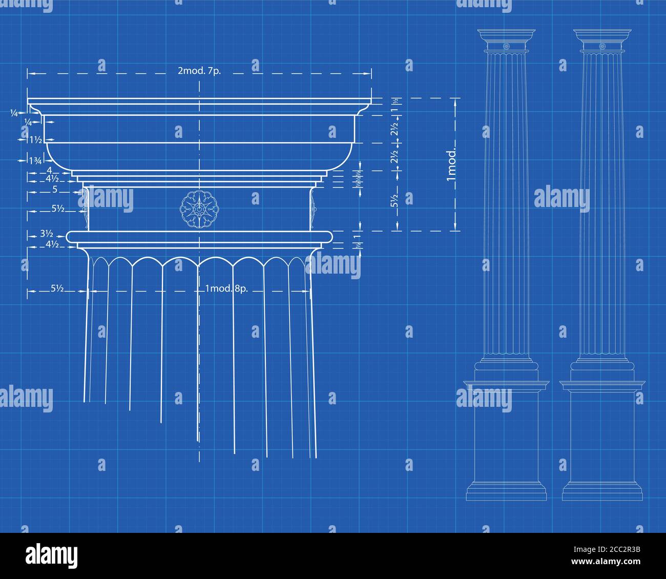 detail of doric column with measures on technical background Stock ...