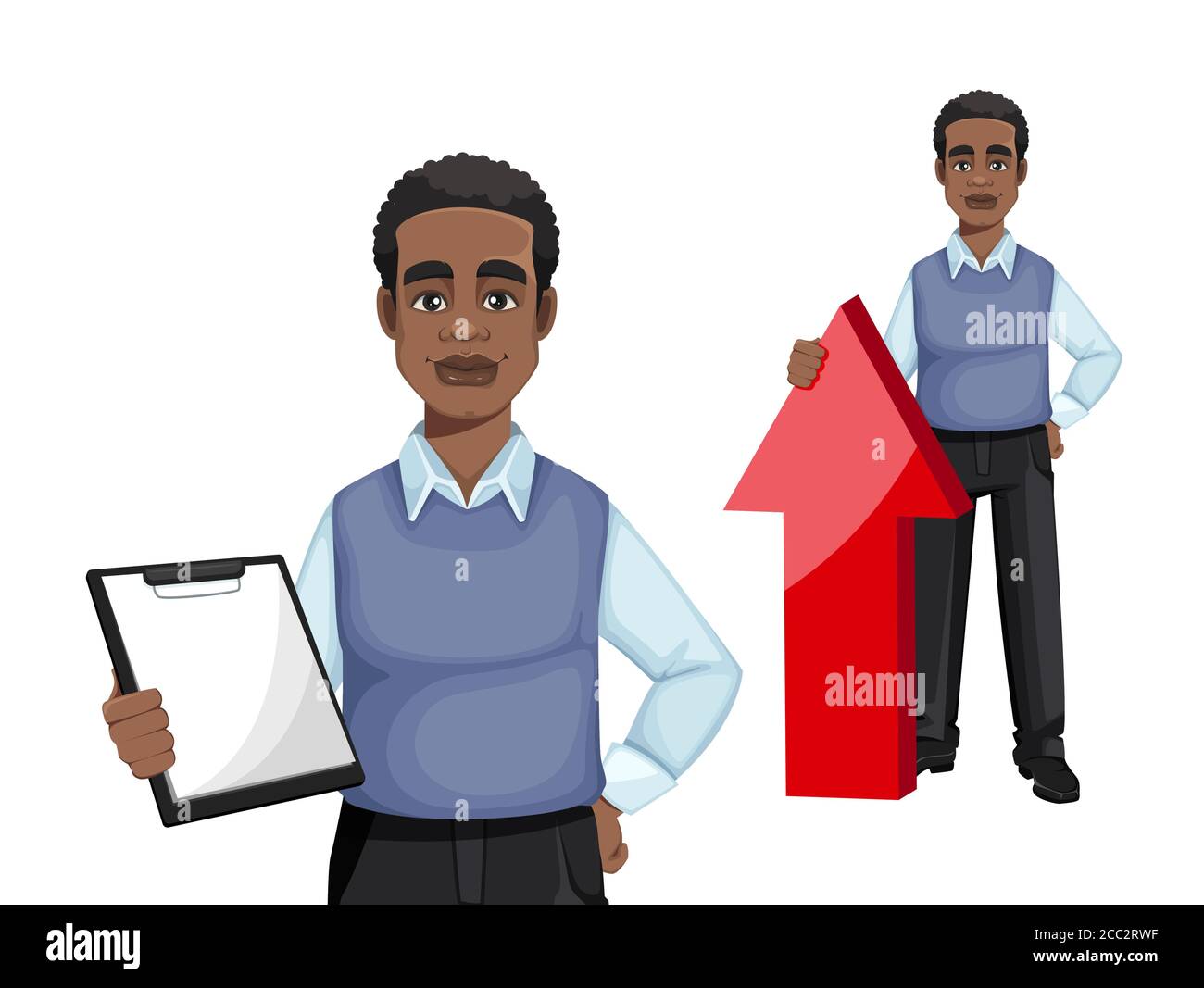 African American business man, set of two poses. Cheerful handsome ...