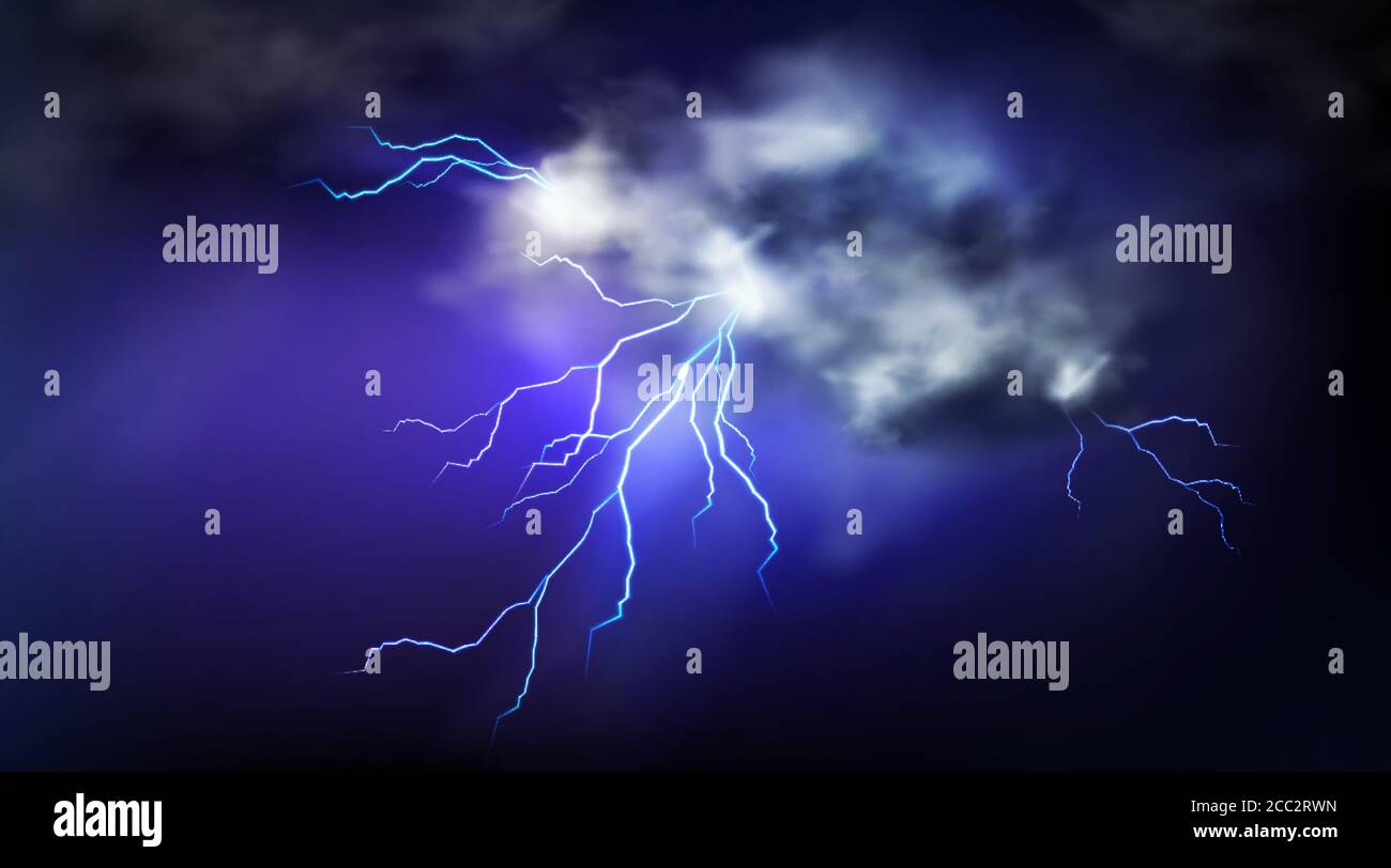 Lightning strikes and thundercloud, impact place or magical powerful ...