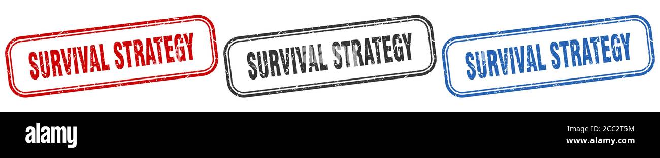 survival strategy square isolated sign set. survival strategy stamp ...