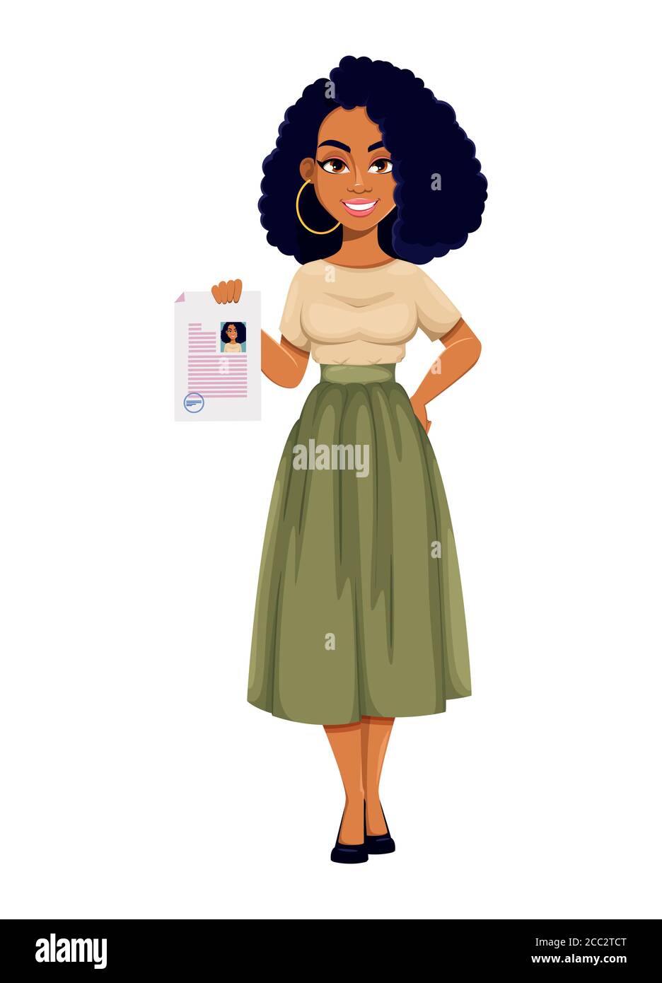 Beautiful African American business woman holding resume. Cute African ...