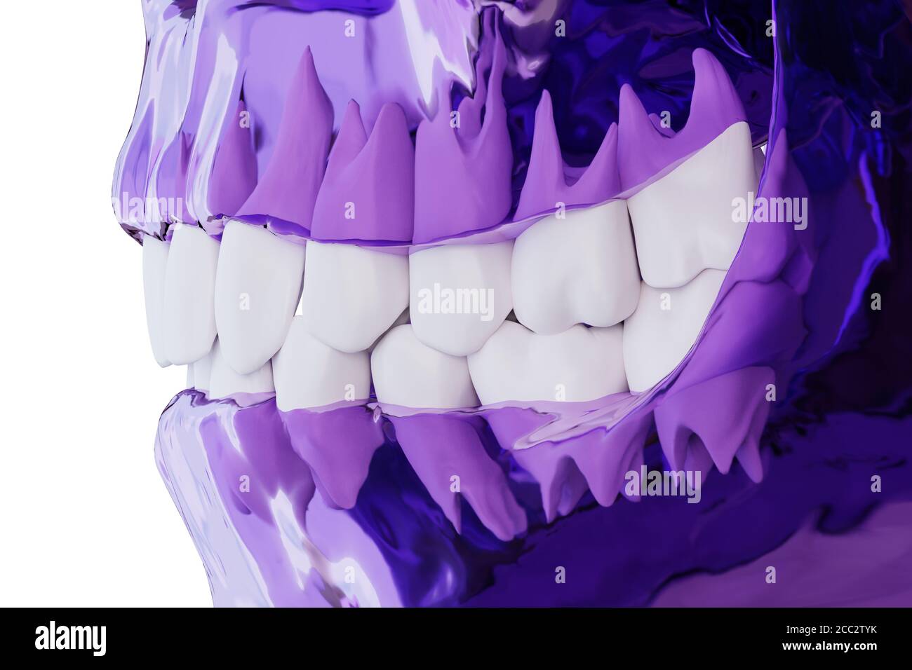 violet transparent human jaw with a teeth, side view, 3d render Stock ...