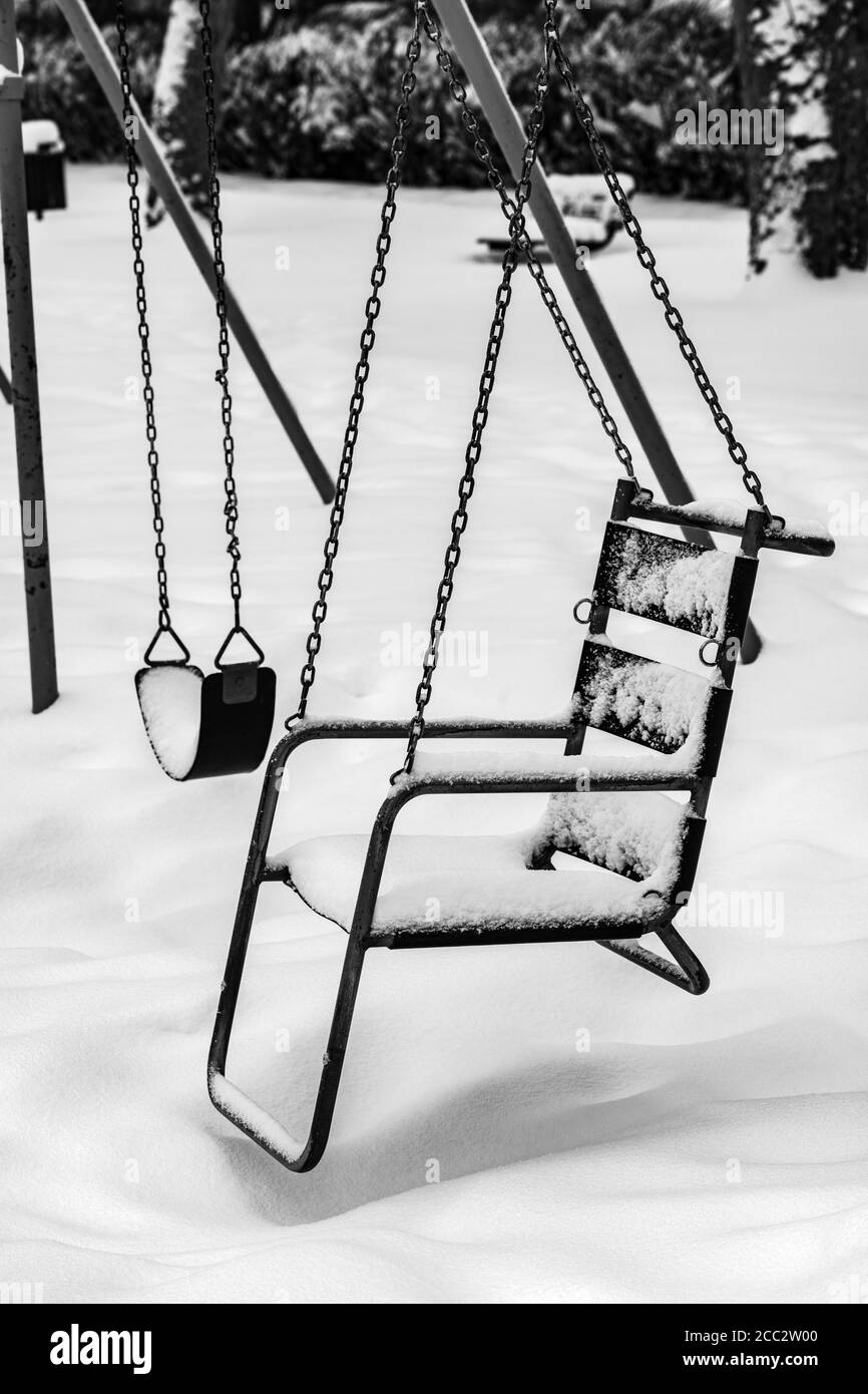 Playground with snow Black and White Stock Photos & Images - Alamy
