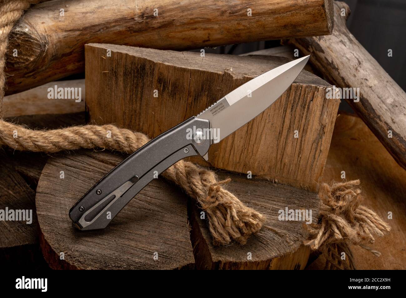 The reverse side of the knife handle. Iron handle with a clip. Front ...