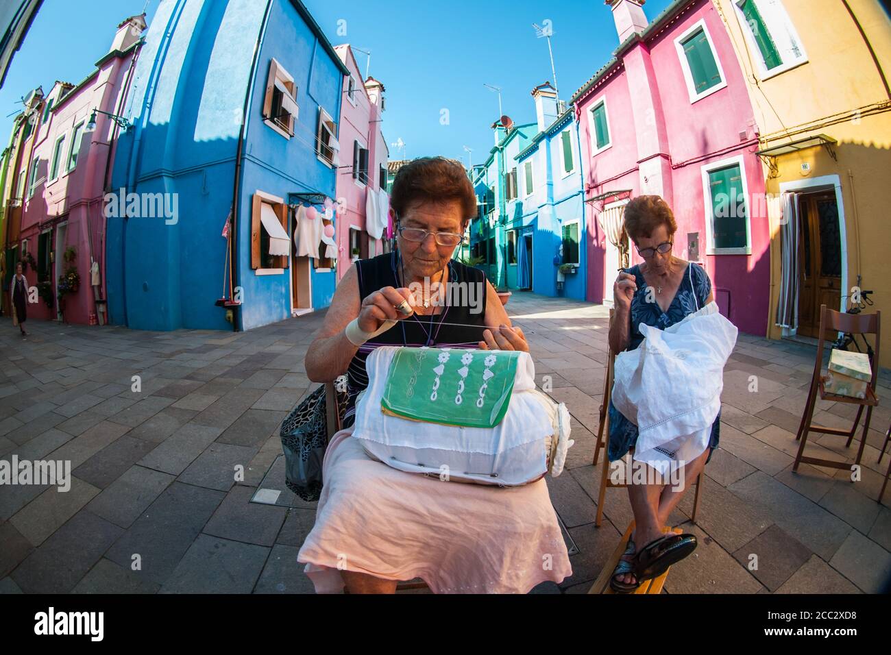 VENICE, ITALY - 18 JULY 2017: Two Venetian ladies of Burano Island ...