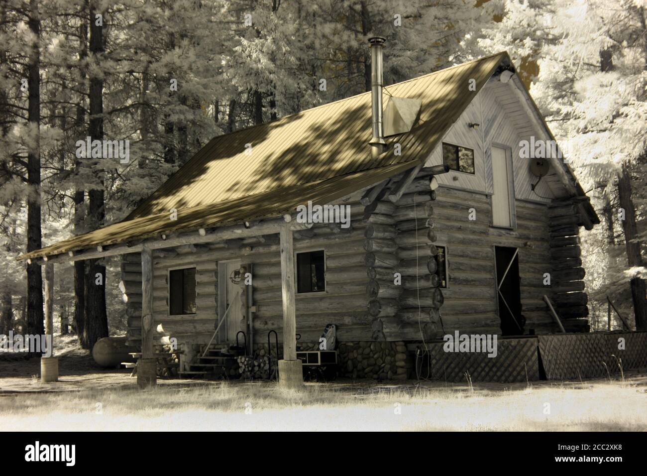 Beautiful log cabin in a remote forested area in Washington state ...