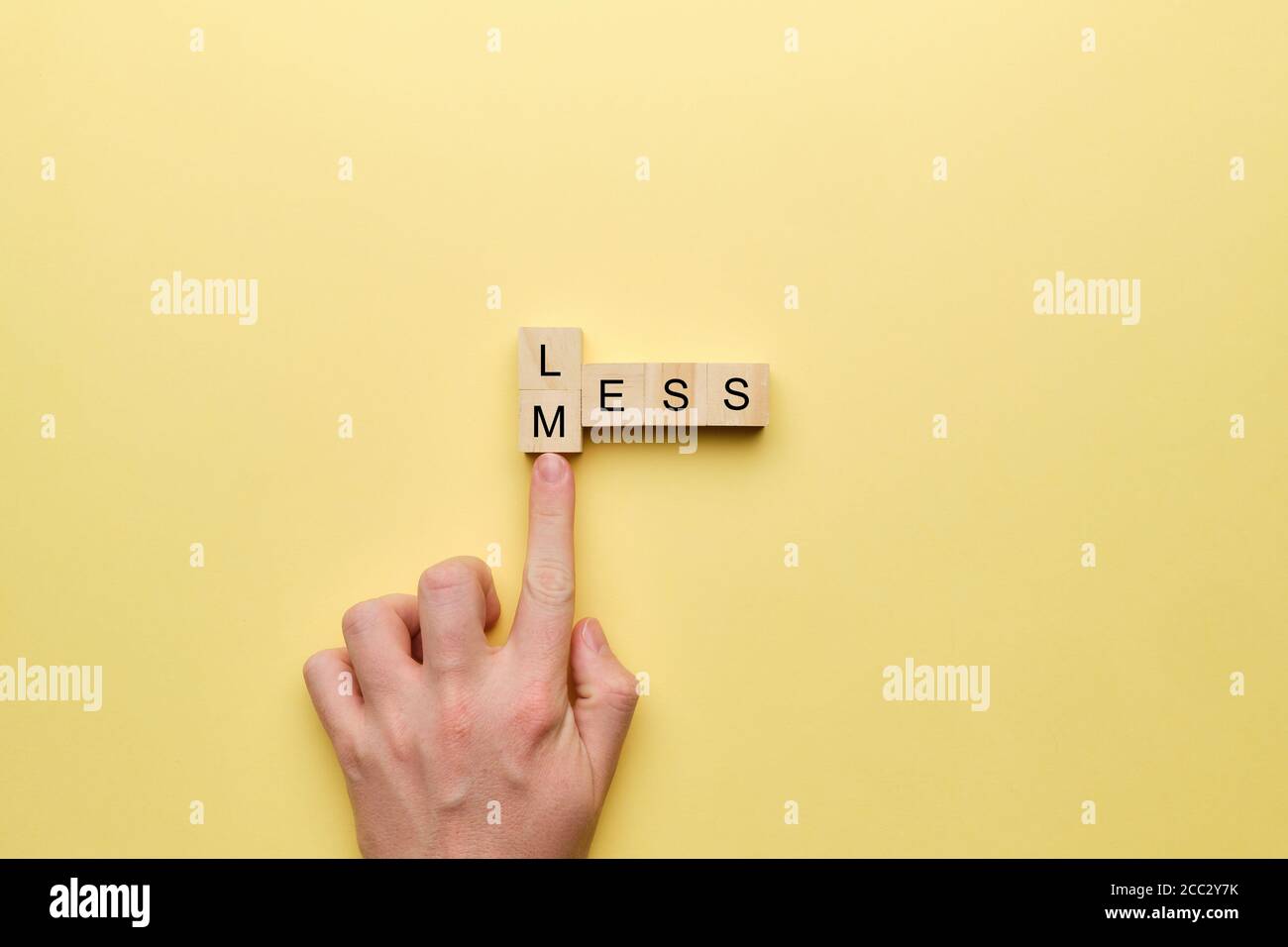 The concept of change with words less and mess Stock Photo - Alamy