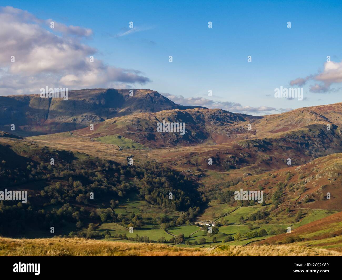 The view across Troutbeck Valley and Kirkstone Pass to Red Screes Stock ...