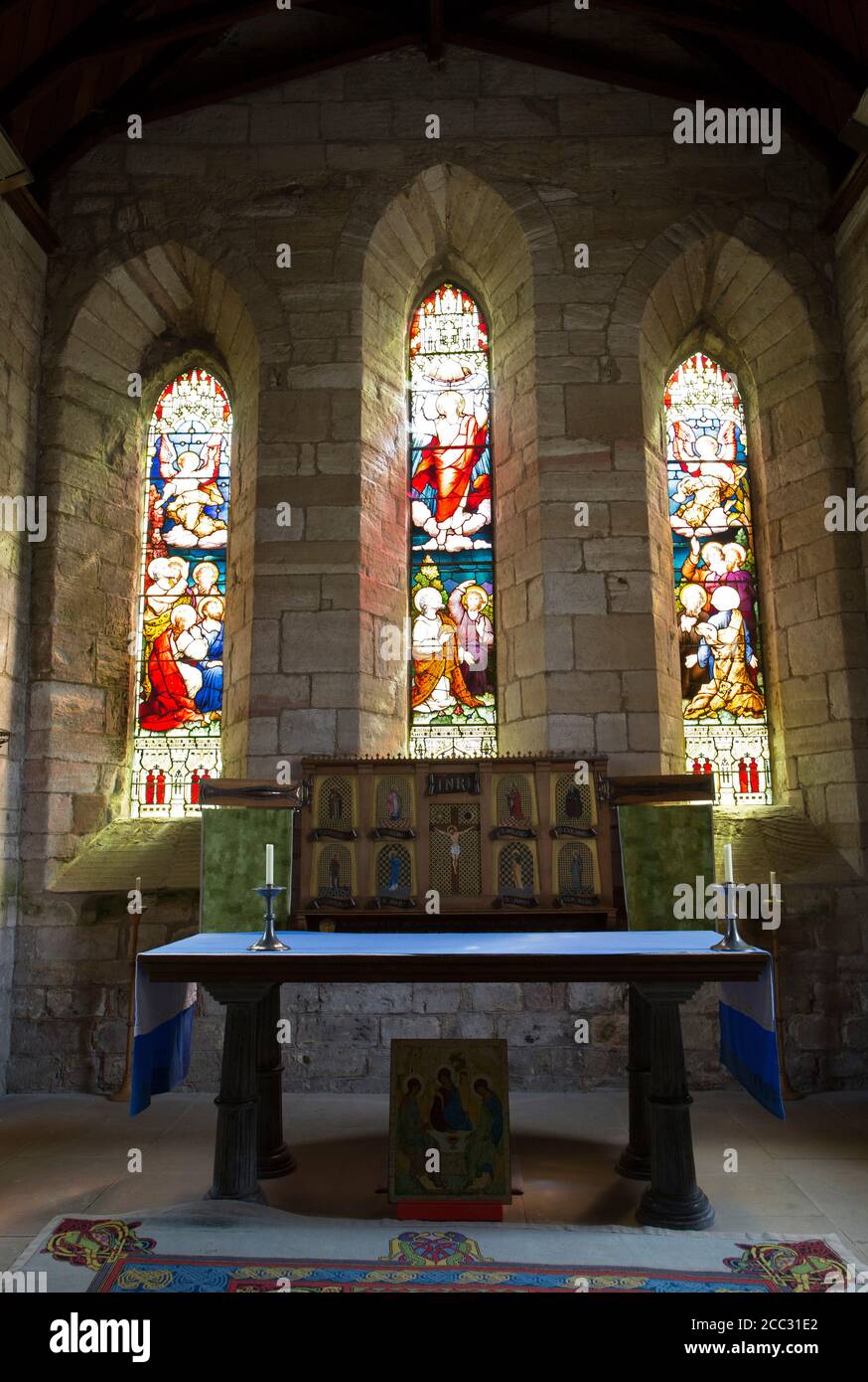 Interior and stained glass windows inside St. Mary's Church, Holy ...