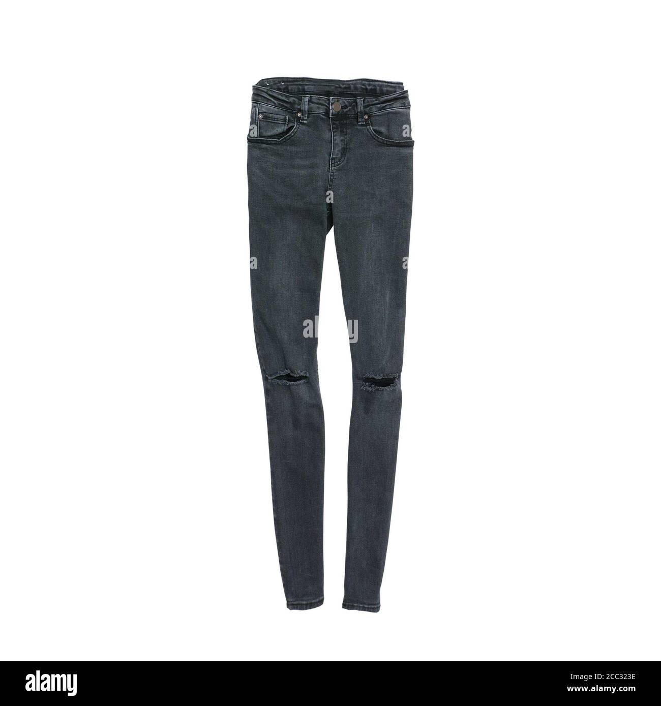 Fashion concept. Gray ripped jeans on a white background. Isolate Stock ...