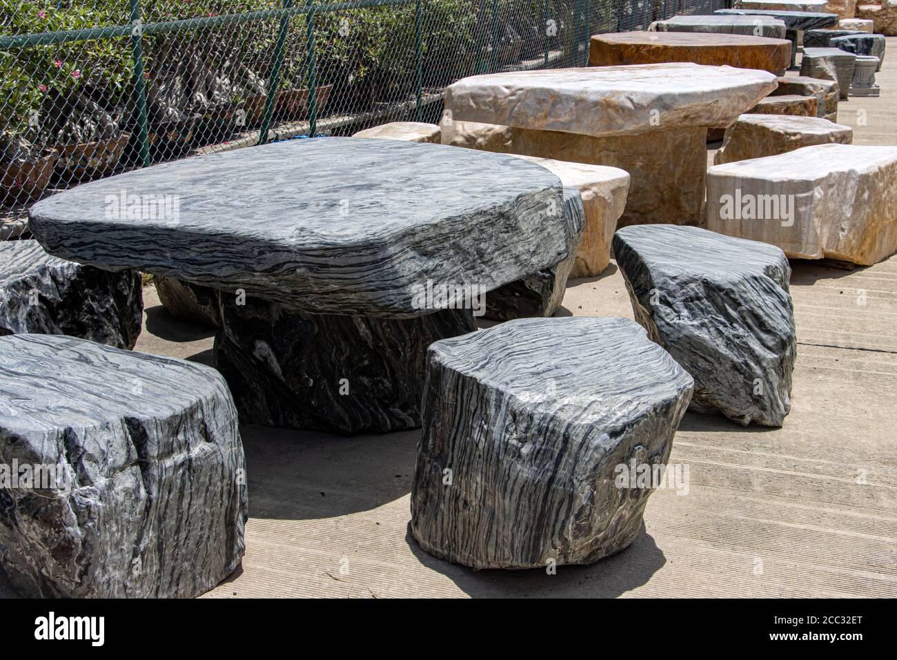 Stone table and seats hi-res stock photography and images - Alamy