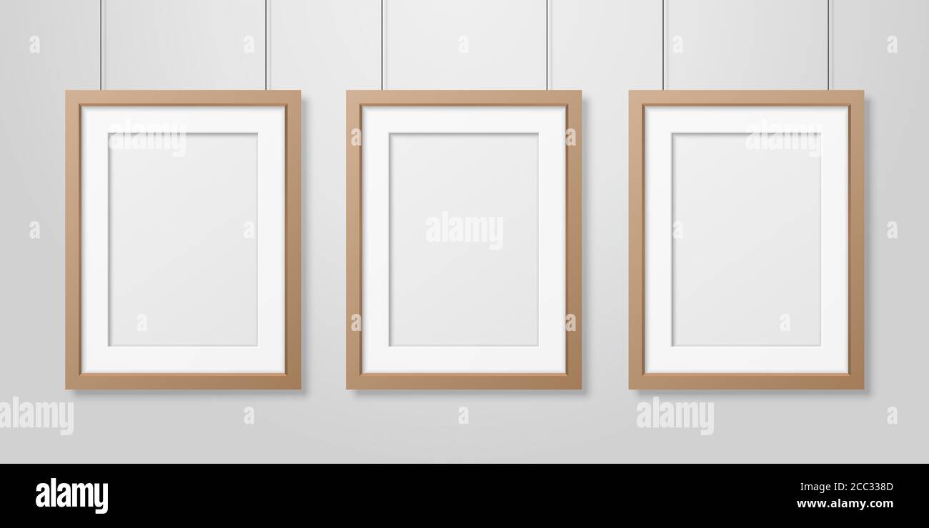 Vector 3d Realistic Three A4 Brown Wooden Simple Modern Frame on a ...