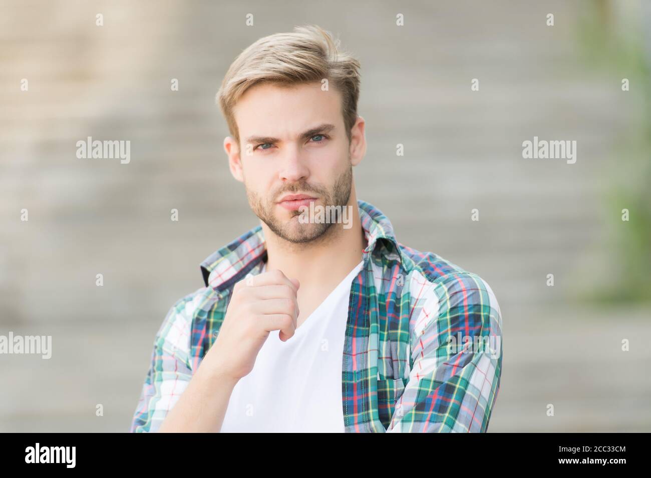Portrait good looking man casual style, menswear concept Stock Photo ...