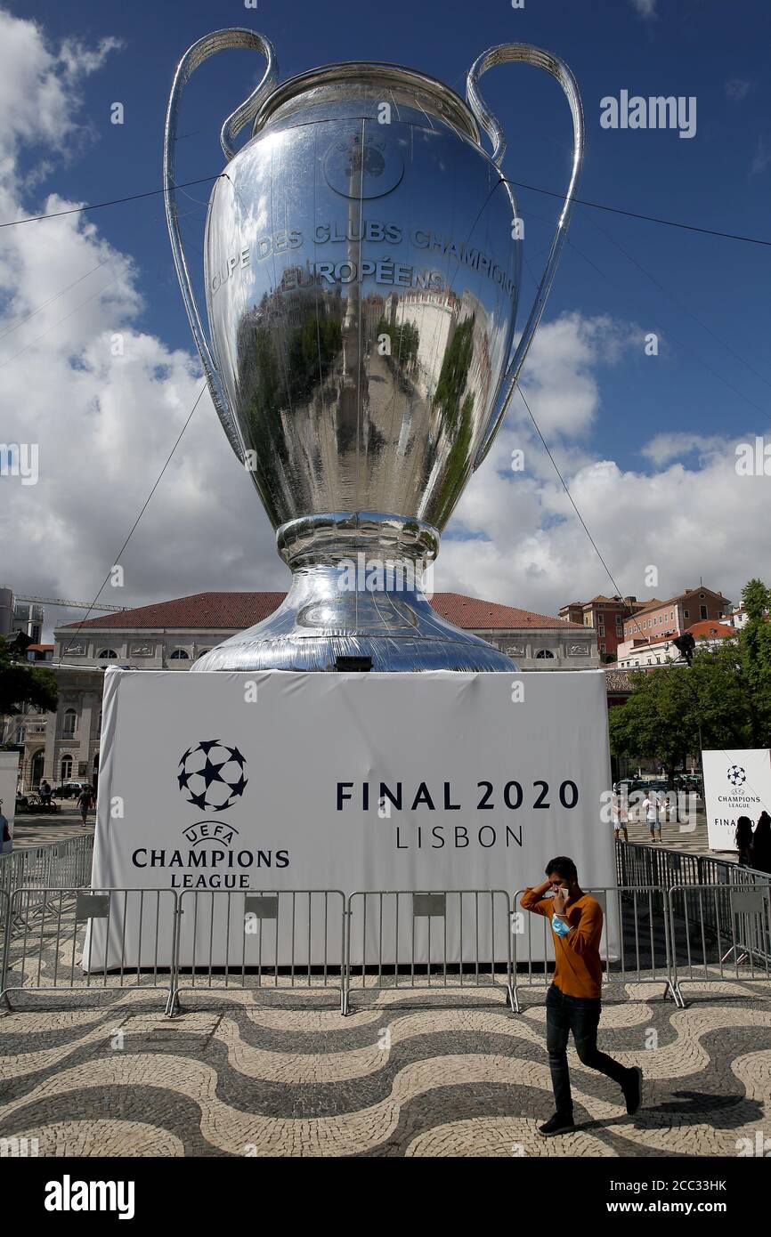 Lisbon, Portugal. 17th Aug, 2020. A giant replica of the UEFA Champions ...