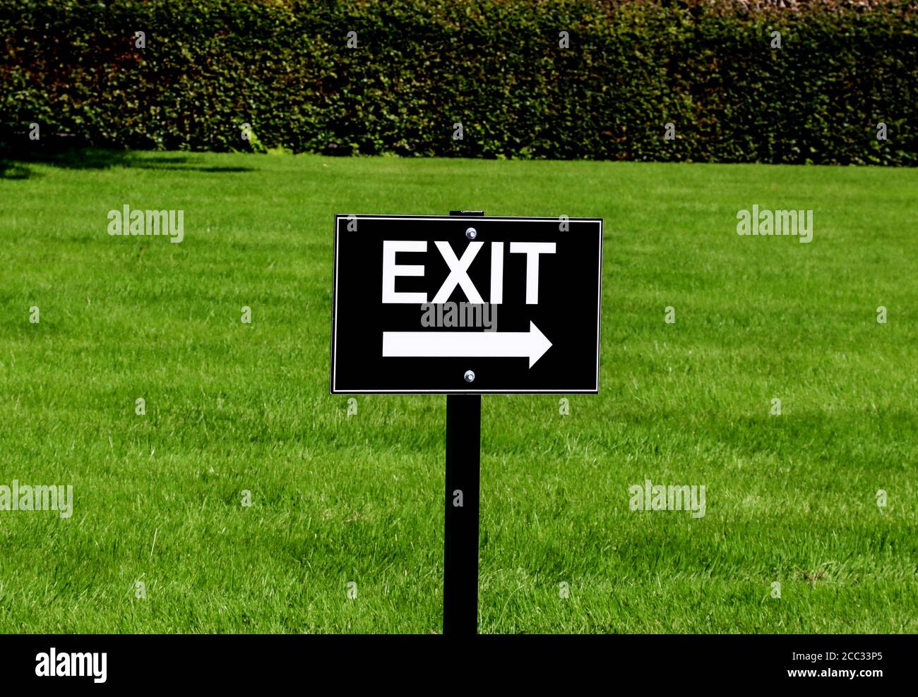 Black and white exit sign at a country attraction car park Stock Photo ...