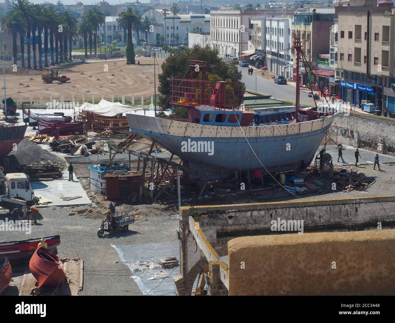 Ship at the shipyard in the port in the historic medina of El Jadida ...
