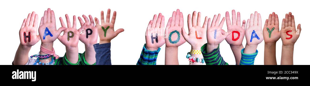 Children Hands Building Word Happy Holidays, Isolated Background Stock ...