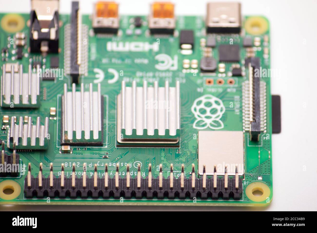 Kiev, Ukraine - August 13th, 2020: Small single-board Raspberry Pi 4 ...