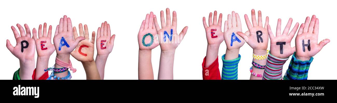 Children Hands Building Quote Peace On Earth, Isolated Background Stock ...