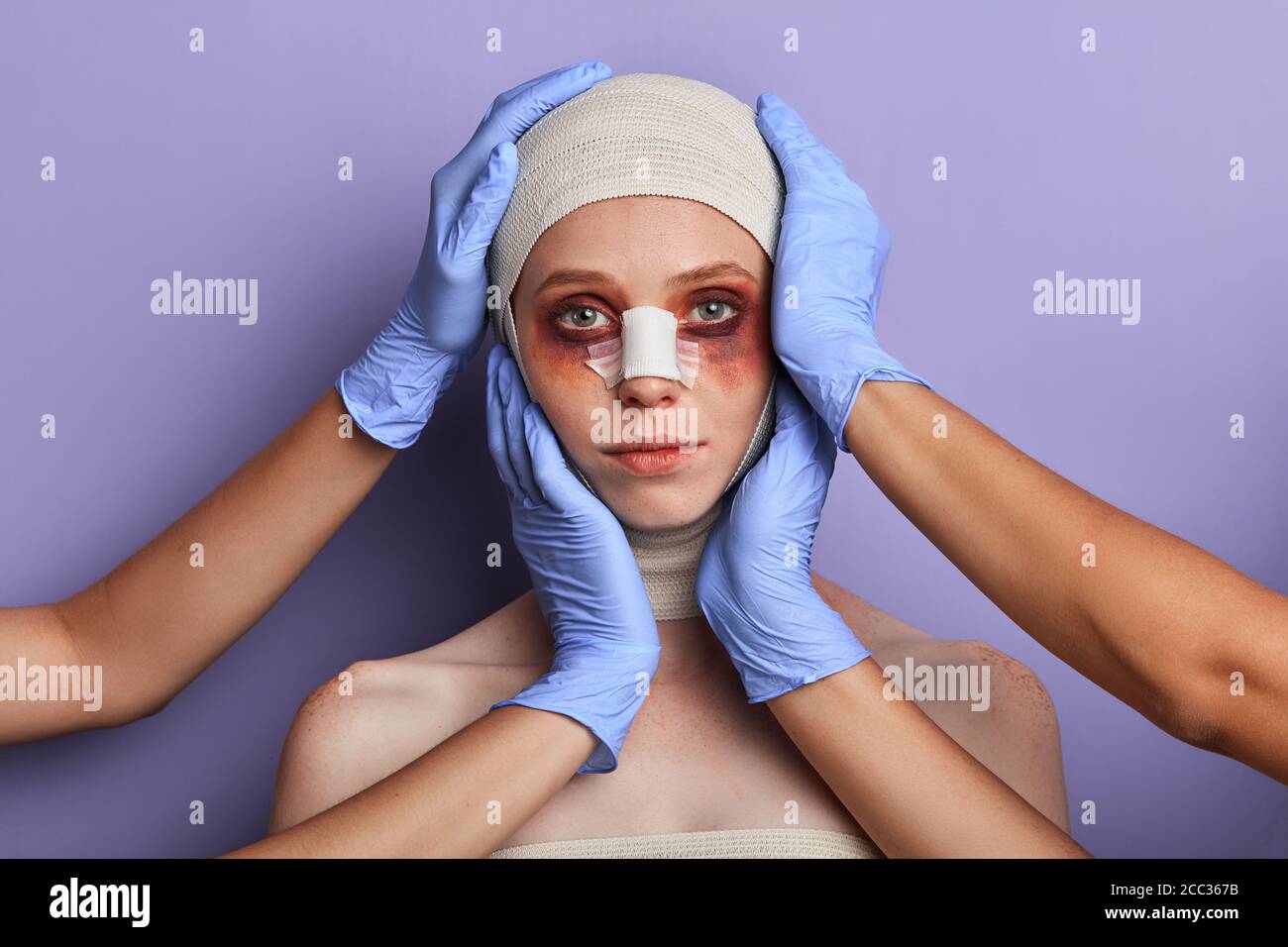 woman is going to change her identities. close up portrait, isolated ...
