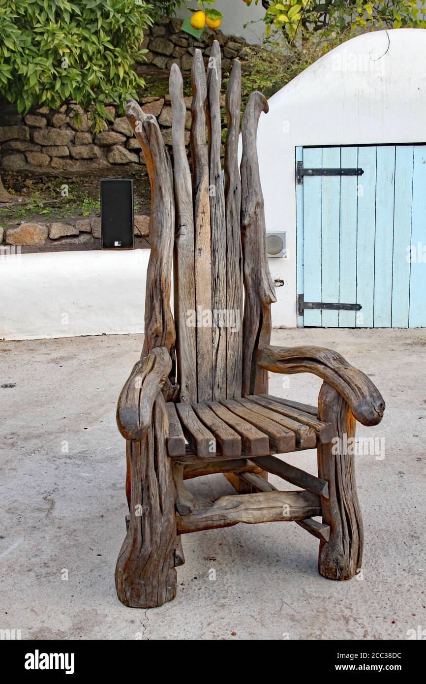 Crooked old wooden chair at the Eden Project in Cornwall, England Stock ...