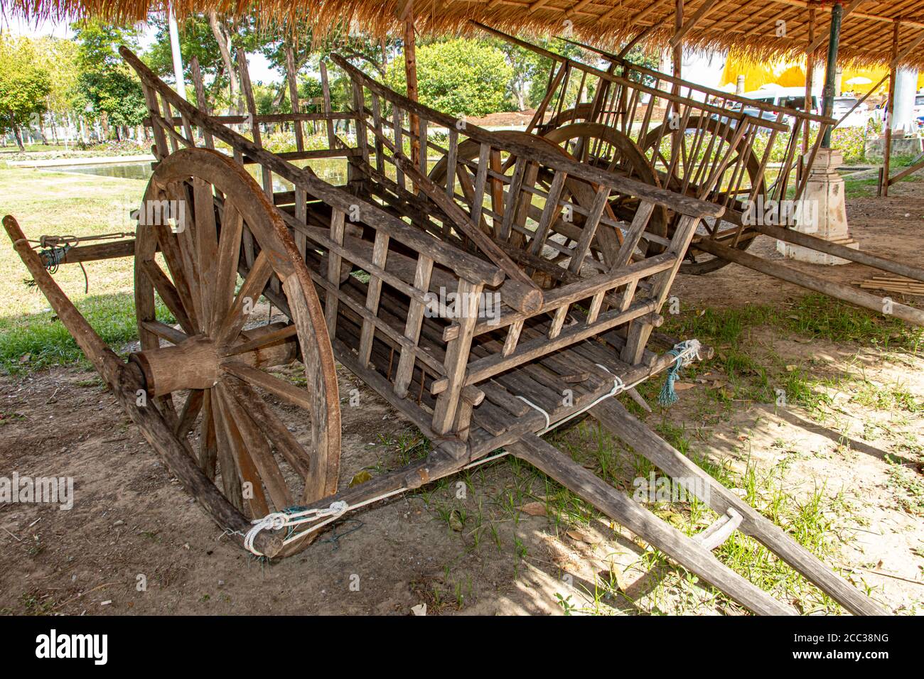 Traditional historical carts, pulled by water buffalo or cow, Thailand ...