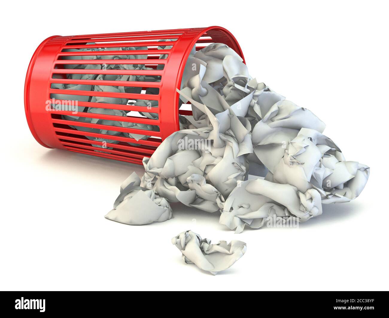 Trash bin full of crumpled paper 3D render illustration isolated on ...