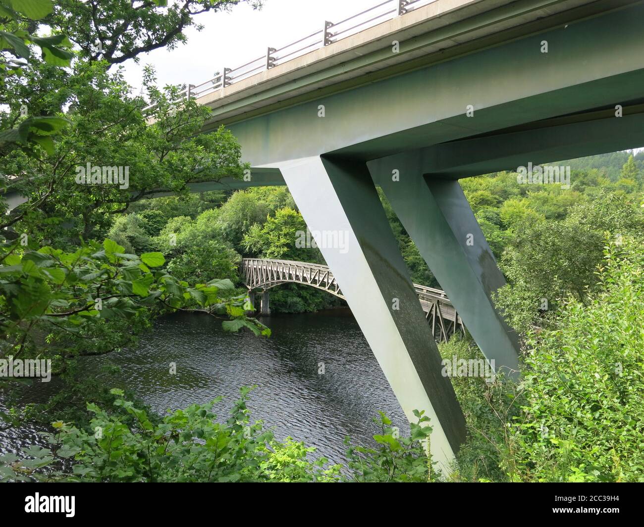 The Clunie footbridge is directly underneath the road bridge taking the ...