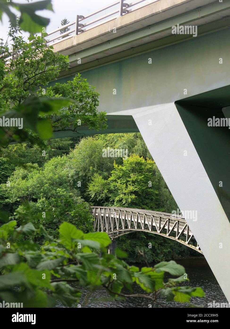 The Clunie footbridge is directly underneath the road bridge taking the ...