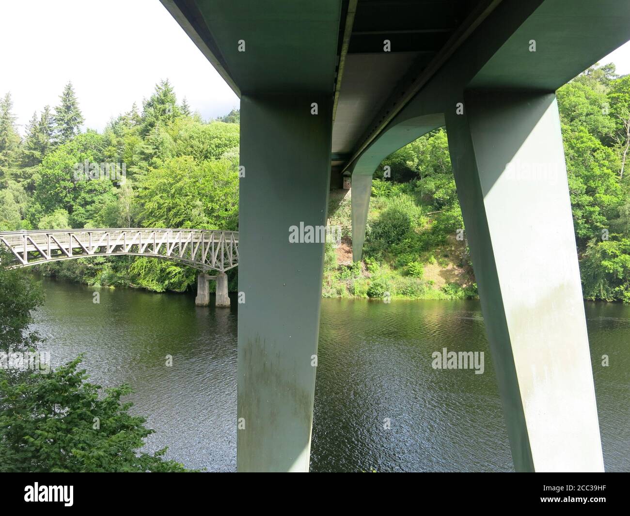 The Clunie footbridge is directly underneath the road bridge taking the ...