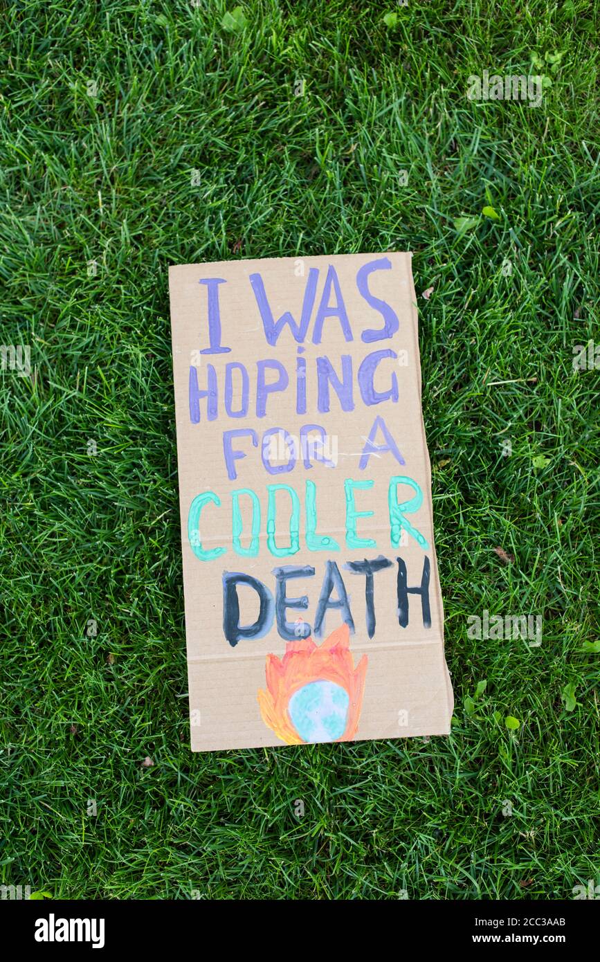 Top view of placard with i was hoping for a cooler death lettering on ...