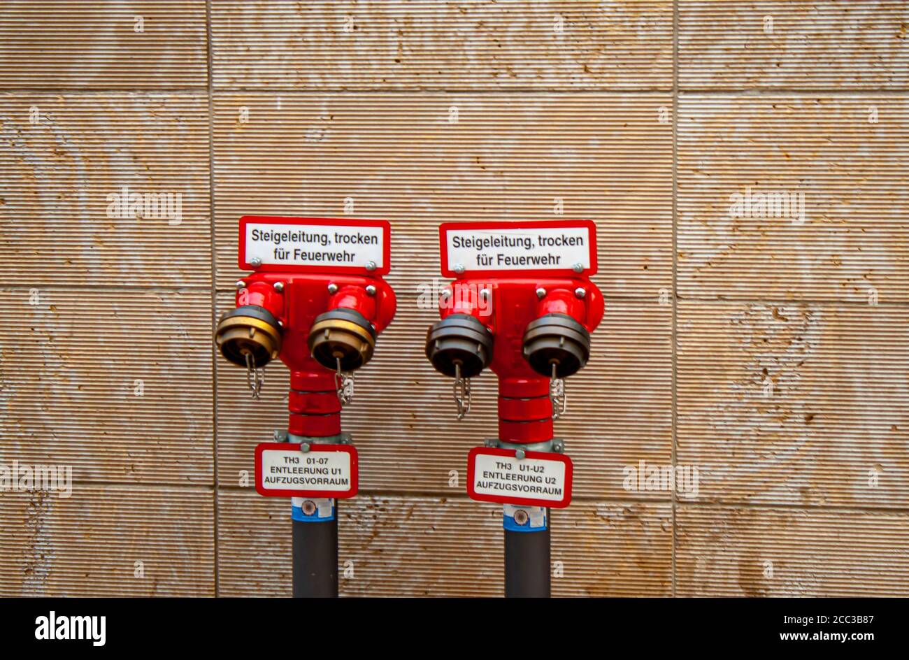 Berlin, Germany 09/14/2009: An isolated red metal dry riser standpipe ...