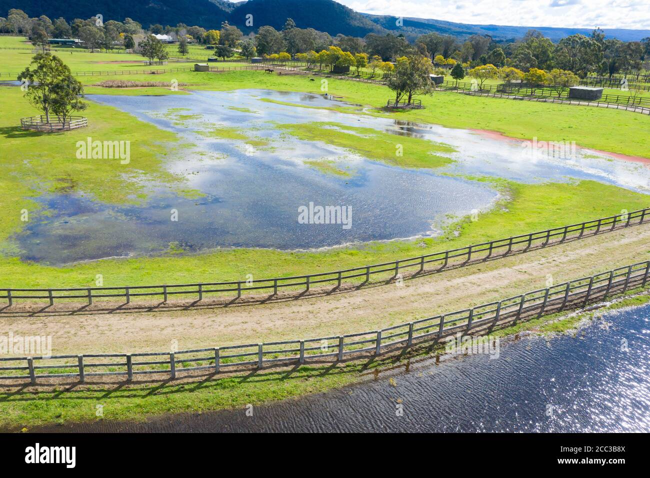 Aerial view of flooding in an agricultural field in New South Wales in ...