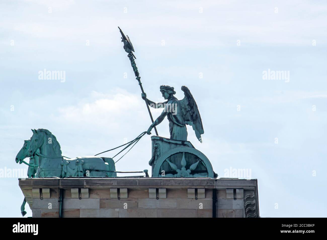 A close up view of the quadriga that stands on top of the iconic ...