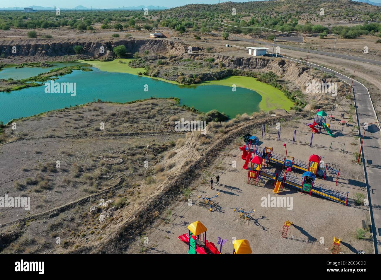Aerial view of wetland and recreational park with recycled sewage in ...