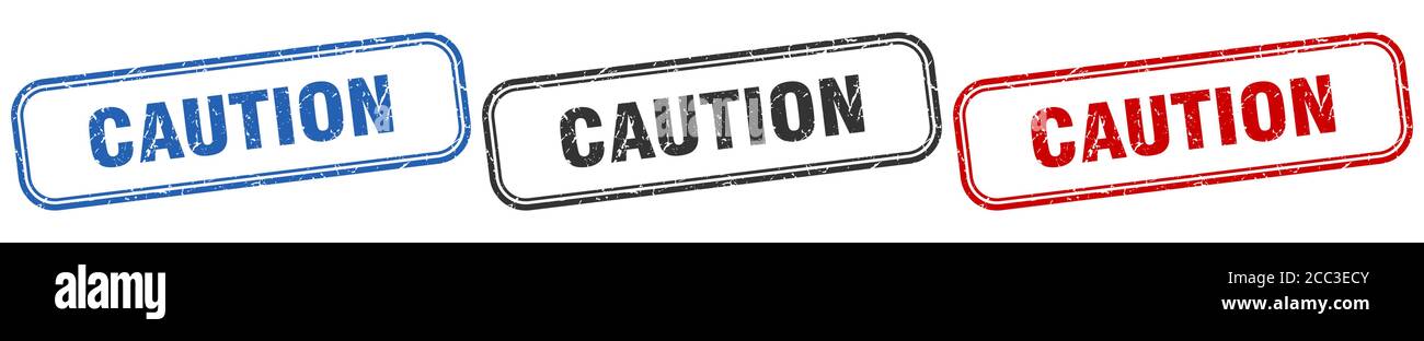 caution square isolated sign set. caution stamp Stock Vector Image ...