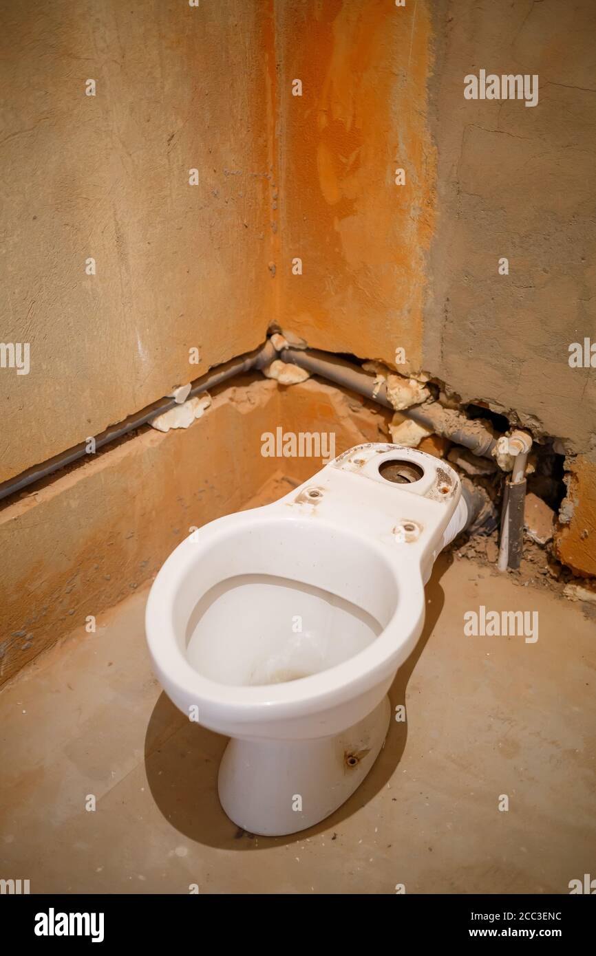 Installing a new toilet in the bathroom during repair work. Bathroom ...